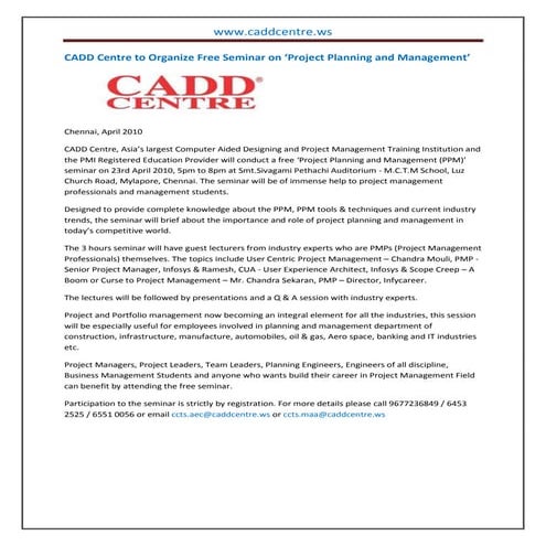Cadd centre project planning and management | DOCX