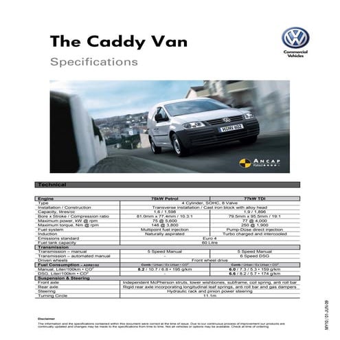 Caddy Van specifications - Volkswagen Australia | PDF