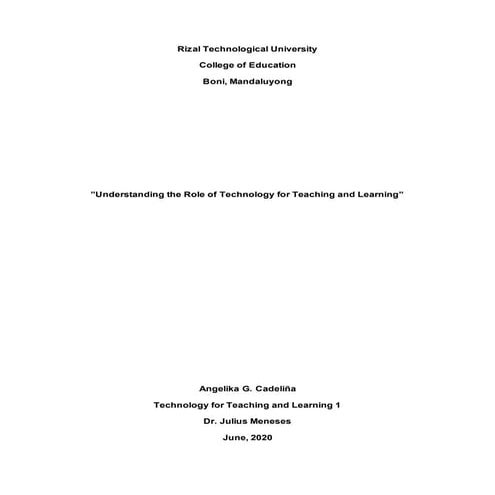 Understanding the Role of Technology for Teaching and Learning | DOCX