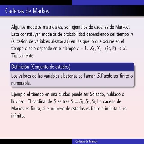 Ejemplos de cadenas de Markov - Ejercicios | PDF