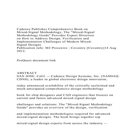 Cadence Publishes Comprehensive Book Onmixed Signal Method Docx Free Download