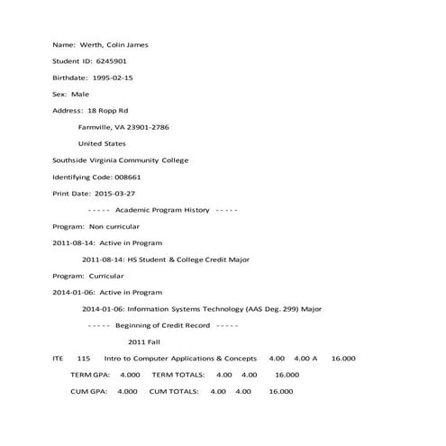 Unofficial Transcript | PDF