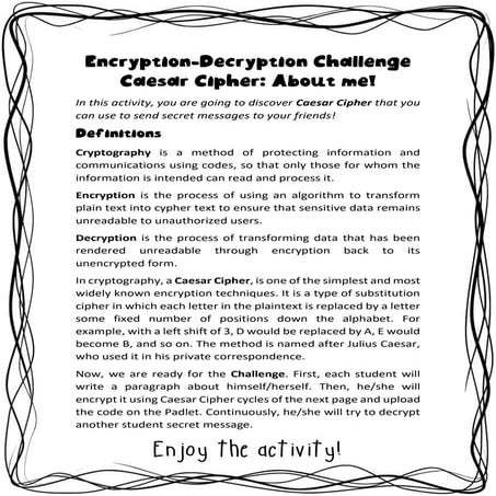 Encryption-Decryption Challenge: Caesar Cipher - About me! | PDF