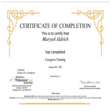 certificate duties of a caregiver | PDF