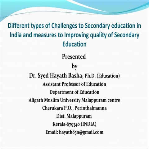 Different types of Challenges to Secondary Education in India and ...