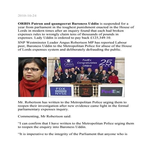 Orbis Charity Patron Baroness Uddin Suspended from the House of Lords ...