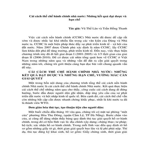 Cai cach the che hanh chinh nha nuoc nhung ket qua dat duoc va han che ...