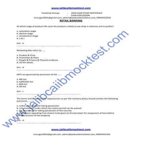 Caiib retail banking sample questions by murugan | PDF