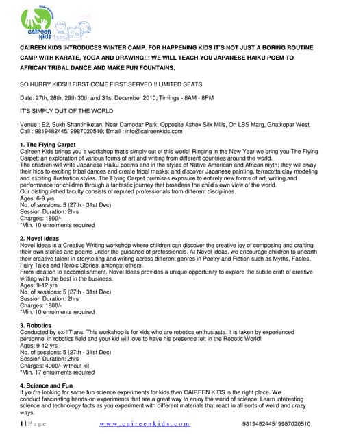 Caireen winter camp leaflet | PDF | National & Civic Holidays | Holidays