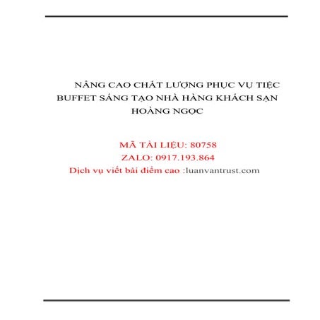 Nâng cao chất lượng phục vụ tiệc Buffet sáng tạo Nhà hàng khách sạn ...