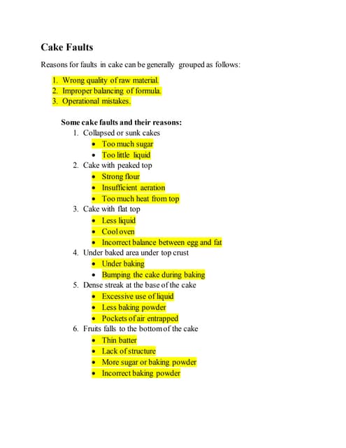 Role of ingredients while cake making | DOCX