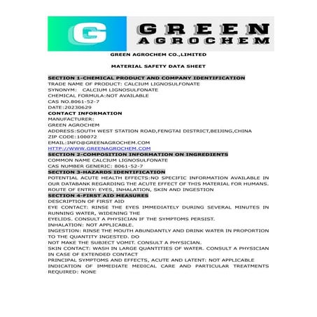 Calcium lignosulfonate msds | PDF
