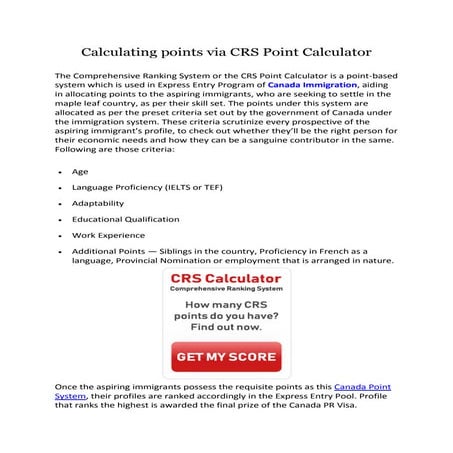 How to calculate your Express Entry CRS Score? | PDF