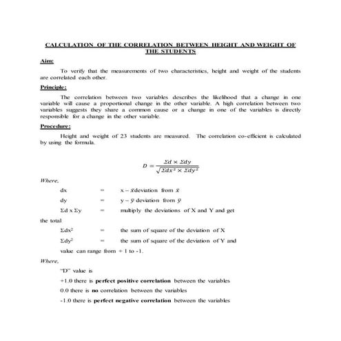 Calculation of the correlation between height and weight of the students | DOCX