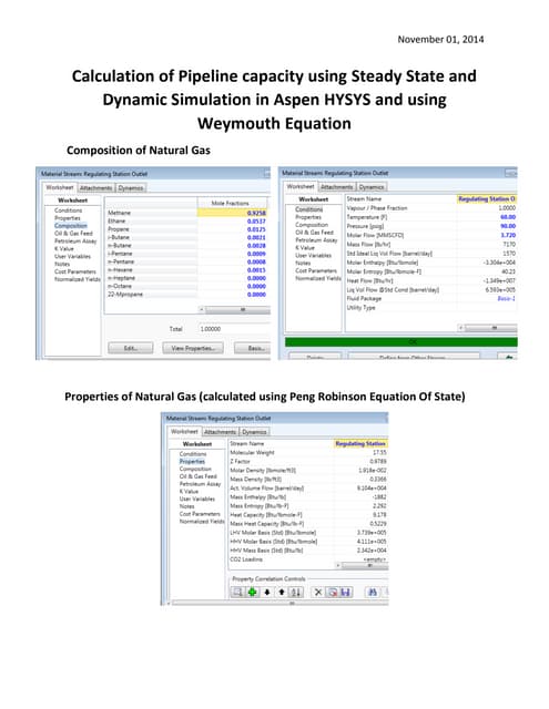 Presentation on Calculation of Line Pack of Natural Gas Pipe using Aspen PLUS Dynamics and using ...