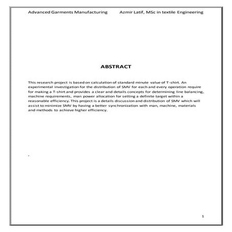 Calculation of standard minute value of T shirt | PDF