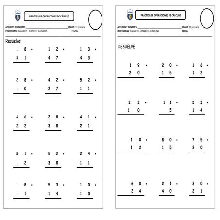 CALCULO 1ER GRADO NIVEL PRIMARIA RESTAS Y SUMAS | PDF