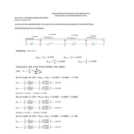 Calculo de momentos en una viga continua cuando se encuentran | DOCX