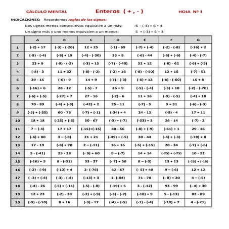 Calculo mental fichas 20 | PDF