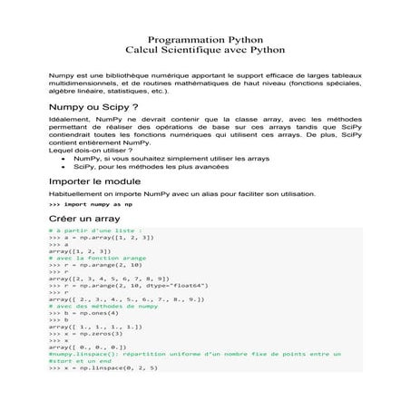 Calcul Scientifique Avec Python Numpy Pdf