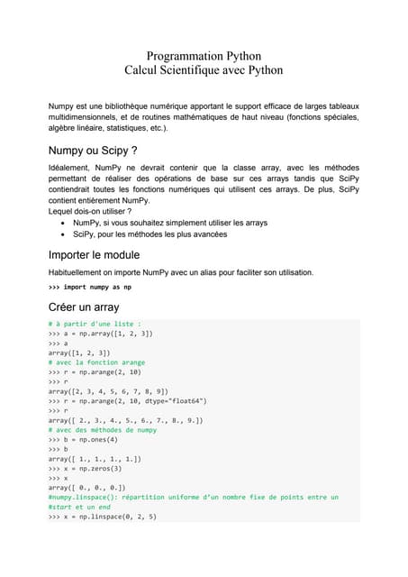 Calcul Scientifique Avec Python Numpy Pdf