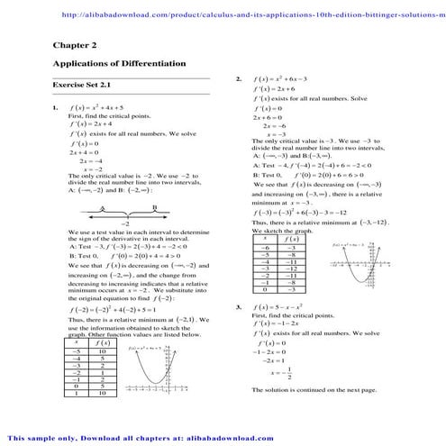 Calculus And Its Applications 10th Edition Bittinger Solutions Manual | PDF