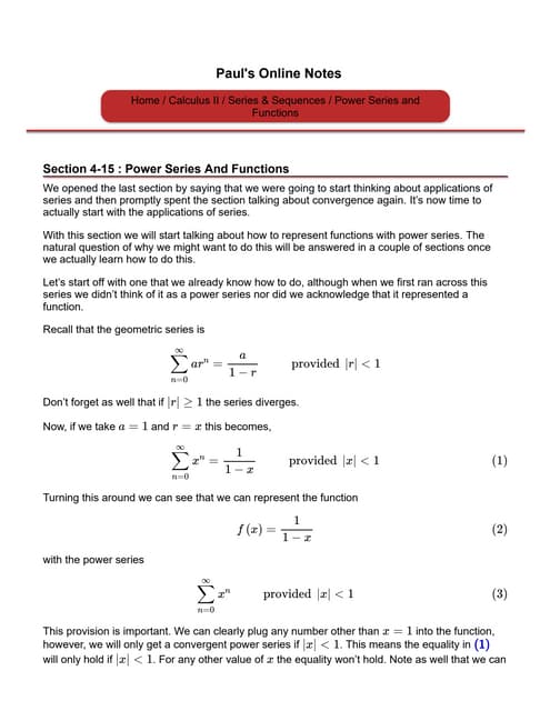 Representation Of Functions As Power Seriesppt