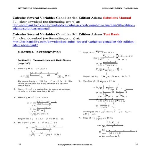Calculus several variables canadian 9th edition adams solutions manual | PDF