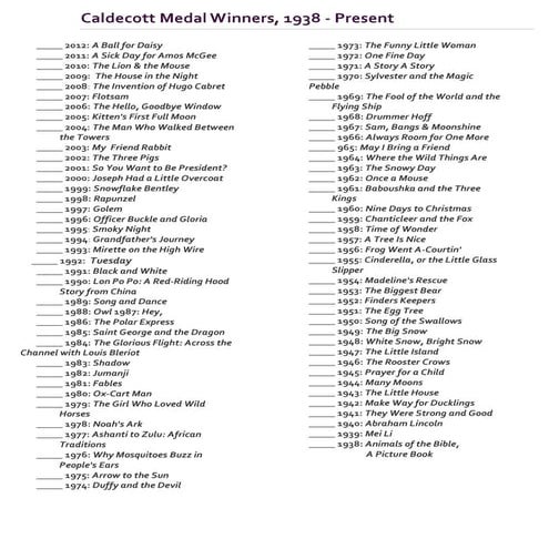 Caldecott medal winners | DOCX