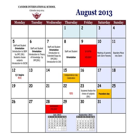 Calendar school year 2013 | DOCX