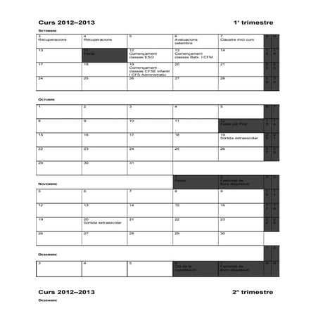 Calendari 2012 13 2n batxillerat | PDF