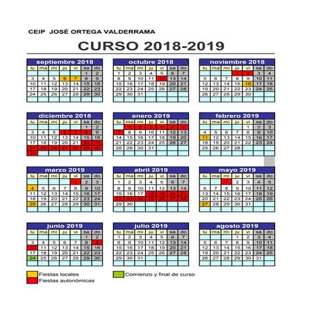 Calendario Escolar 2018 - 2019 | PDF