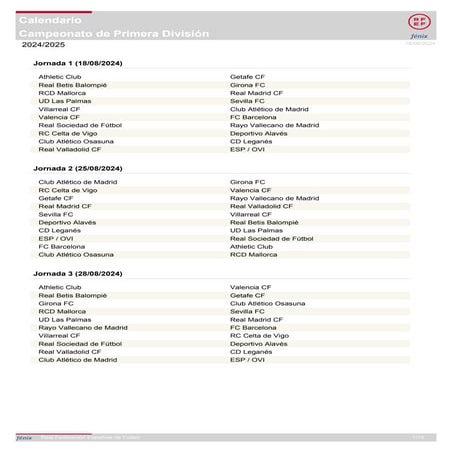 Calendario de LaLiga 2024/2025 de Primera División | PDF