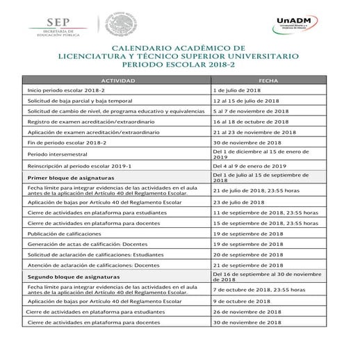 Calendario academico licenciatura_tsu_2018 (1) | PDF