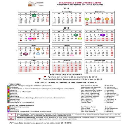 Calendario académico 2012 2013 | PDF