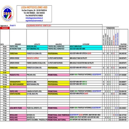 Calendario csen veneto 2011 | PDF