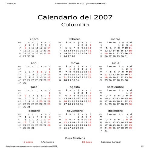 Calendario del 2007 al 2018 | PDF