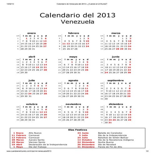 Calendario de venezuela del 2013 ¿cuándo en el mundo | PDF