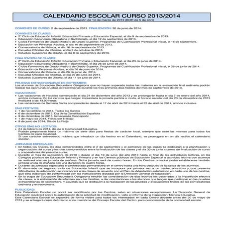 Calendario escolar 2013-2014, folleto explicativo | PDF