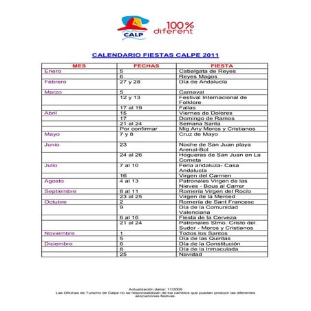 Calendario de fiestas 2011 octubre Calpe | PDF