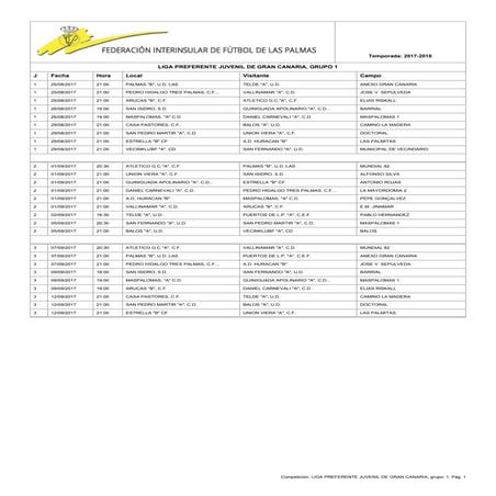 Calendario Primera Juvenil Grupo 2 1718 | PDF