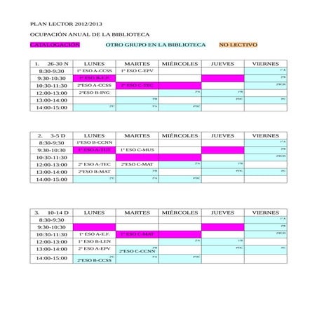 Calendario "hora de lectura". Plan lector | PDF