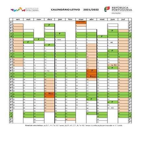 Calendario letivo 2021-22 | DOCX