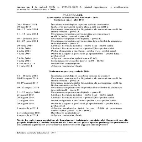 Calendarul bac 2014 | PDF
