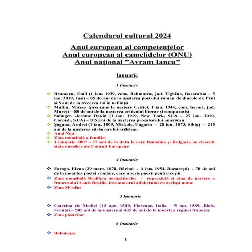 Calendarul cultural 2024 | PDF