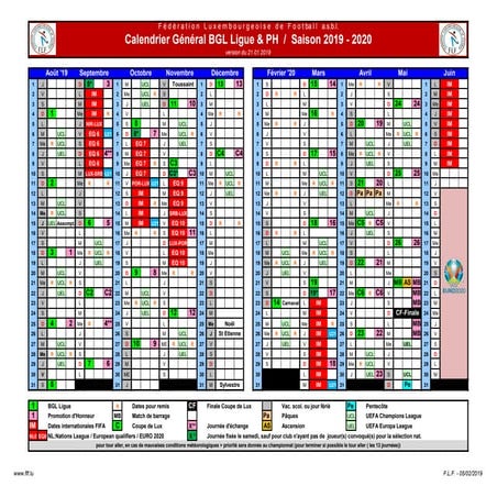 Calendrier BGL Ligue et Promotion d'Honneur | PDF
