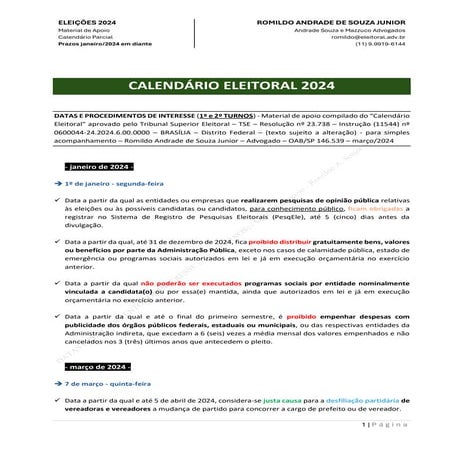 CALENDÁRIO ELEITORAL 2024 - Eleições 2024 | PDF