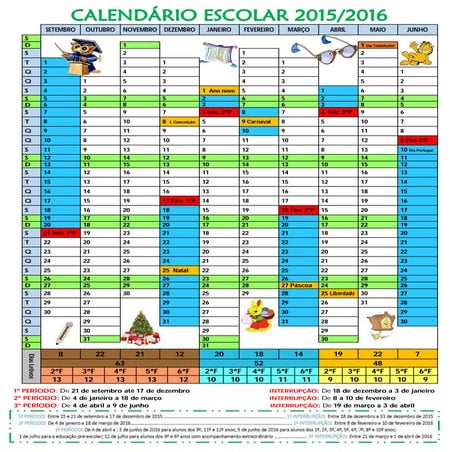 Calendário escolar ano letivo 2015 2016 - verde | PDF
