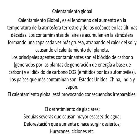 Calentamiento global 5to grado | PPTX