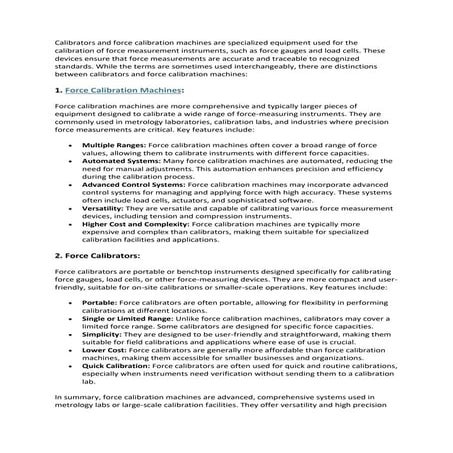 Calibrators And Force Calibration Machines Are Specialized Equipment Used For The Calibration Of